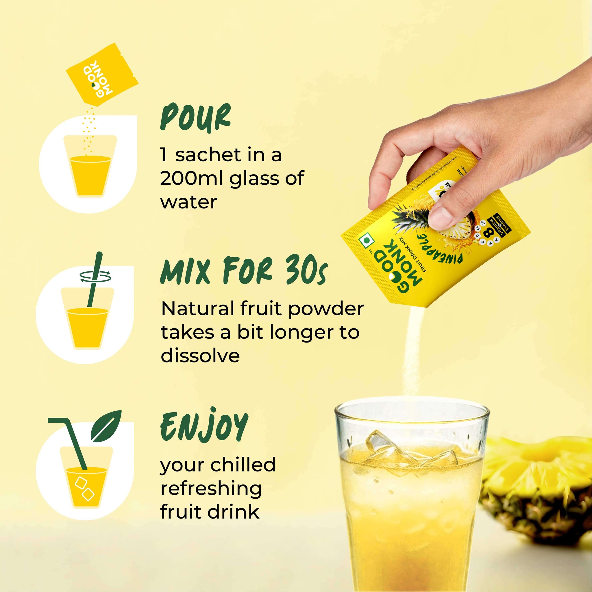 Natural Pineapple Powder Instant Drink Mix with 50% Less Sugar – Good Monk